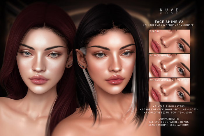 Second Life Marketplace - Nuve. Face Shine v2 - Lelutka Evo X BOM